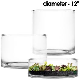 Large Wide Glass Cylinder Vases. D-12", H-4",8",12" Pack of 4 pcs