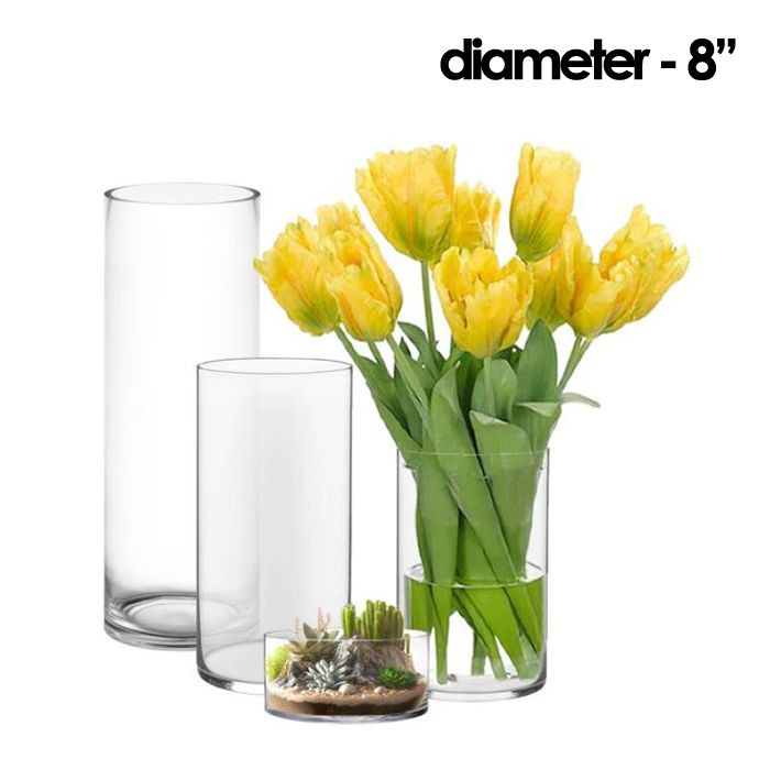 8-Inch Glass Cylinder Vases for Events, Floral Arrangements, and ...
